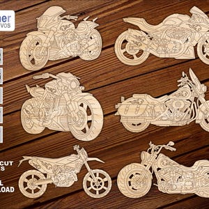 6 Realistic Motorcycle SVG DXF Files – Laser Cut Racing Motorbike ...