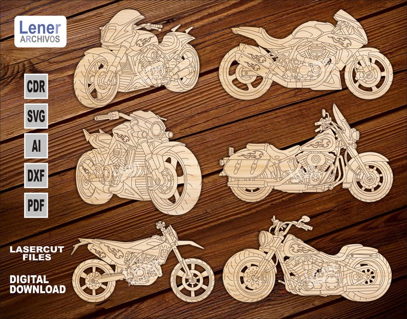 6 Realistic Motorcycle SVG DXF Files – Laser Cut Racing Motorbike ...