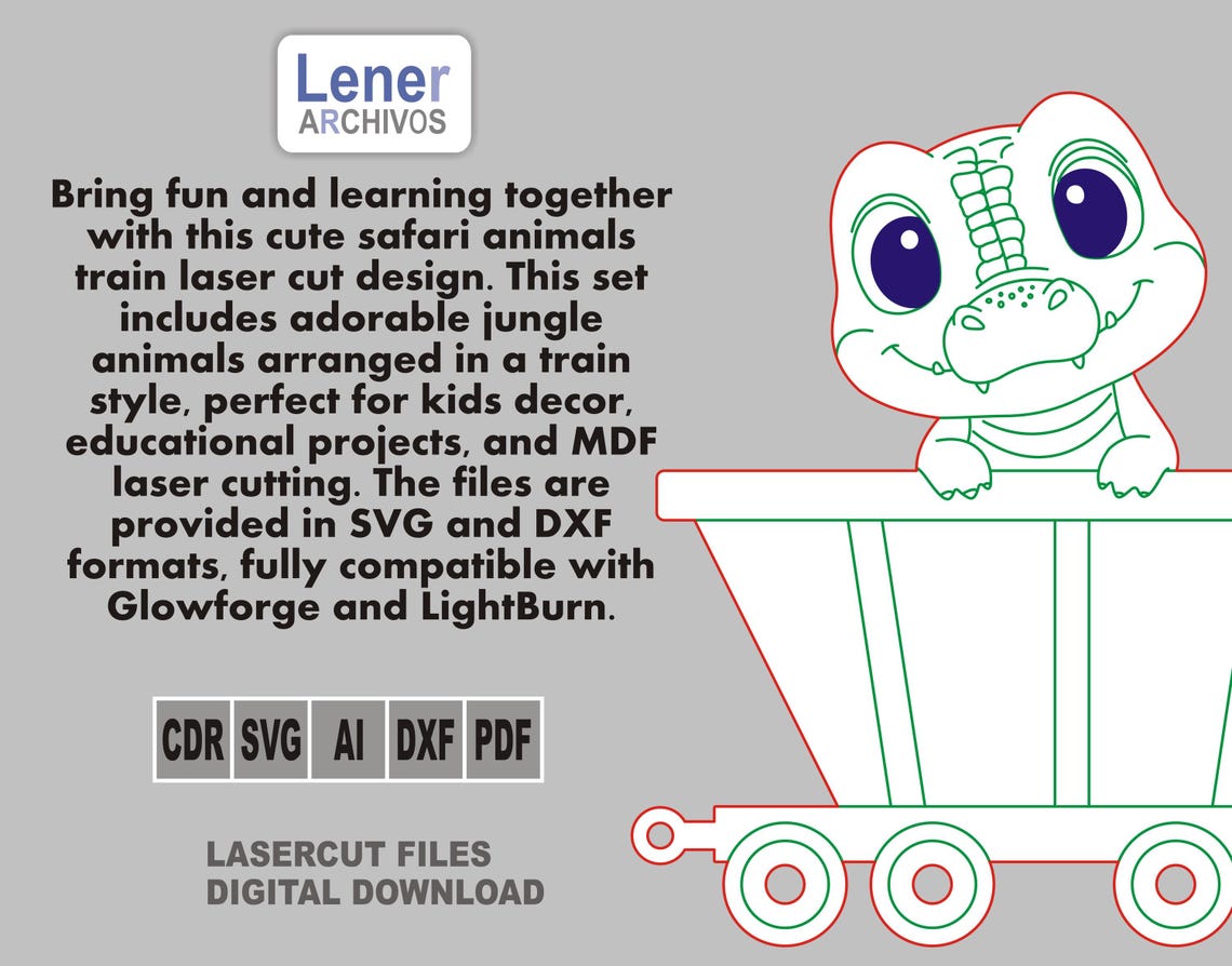 Safari Animals Train SVG, DXF - Digital Files for Glowforge, Laser Cut ...