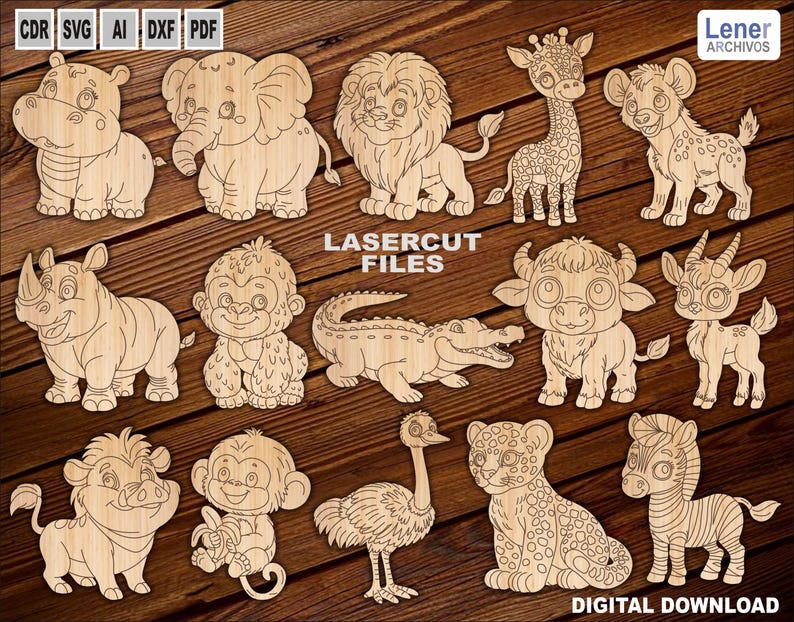 African Animals SVG PDF for Kids - Laser Cut MDF African Figures ...