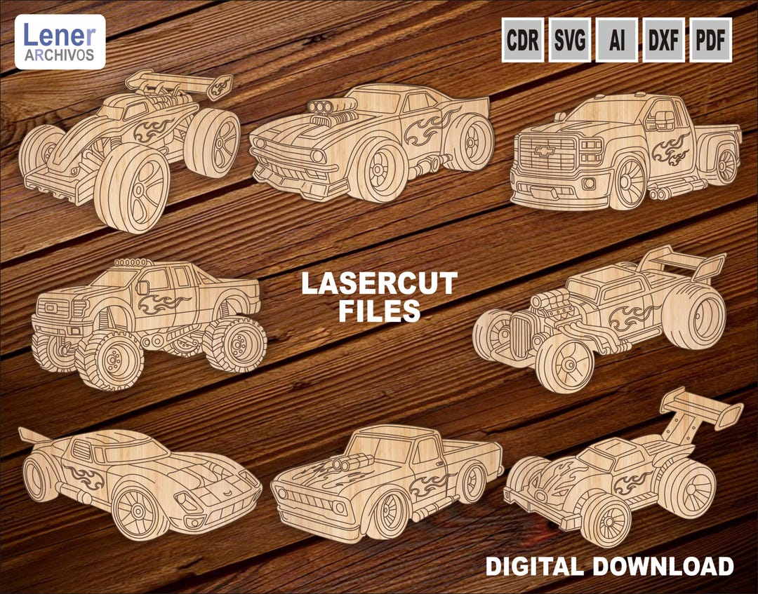 MDF Toy Cars to Paint – Digital File in SVG and PDF Formats for Laser ...