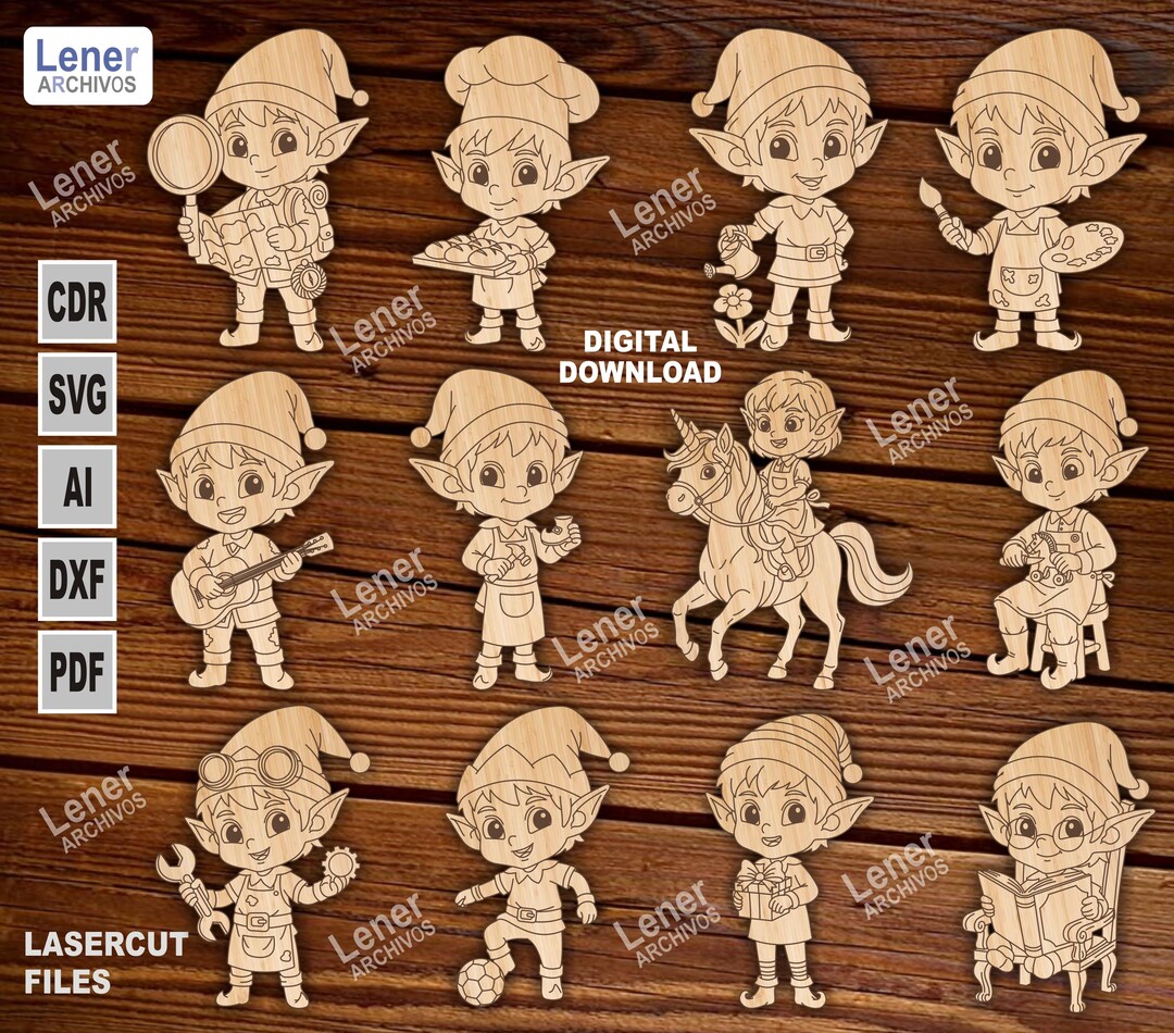 Elf Laser Cut Chibi Files for MDF | SVG DXF | Cute Elves for Kids ...