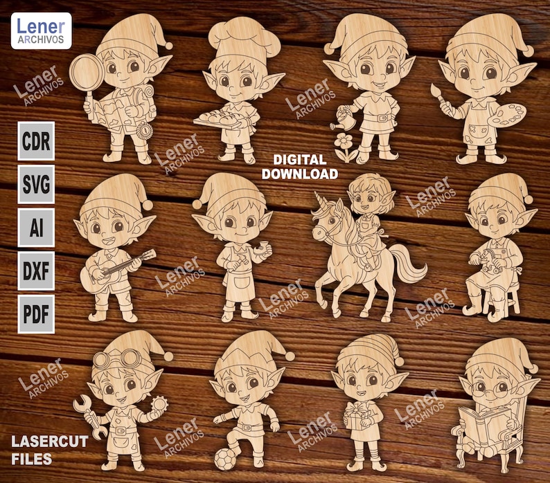 Elf Laser Cut Chibi Files for MDF | SVG DXF | Cute Elves for Kids ...