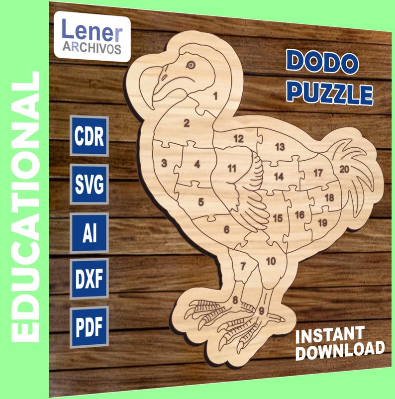 Wooden Dodo Educational Toy Puzzle Laser Cut Dxf Glowforge Svg Cutting ...