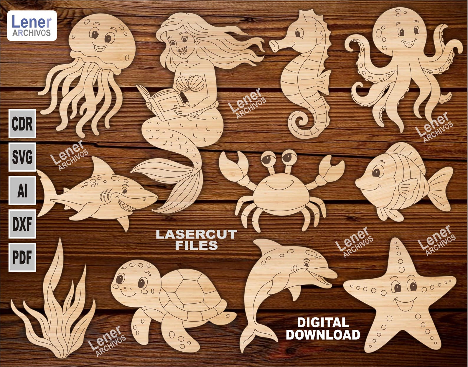 Mermaids and Ocean Friends Laser Cut Kit - Digital Download SVG, DXF ...
