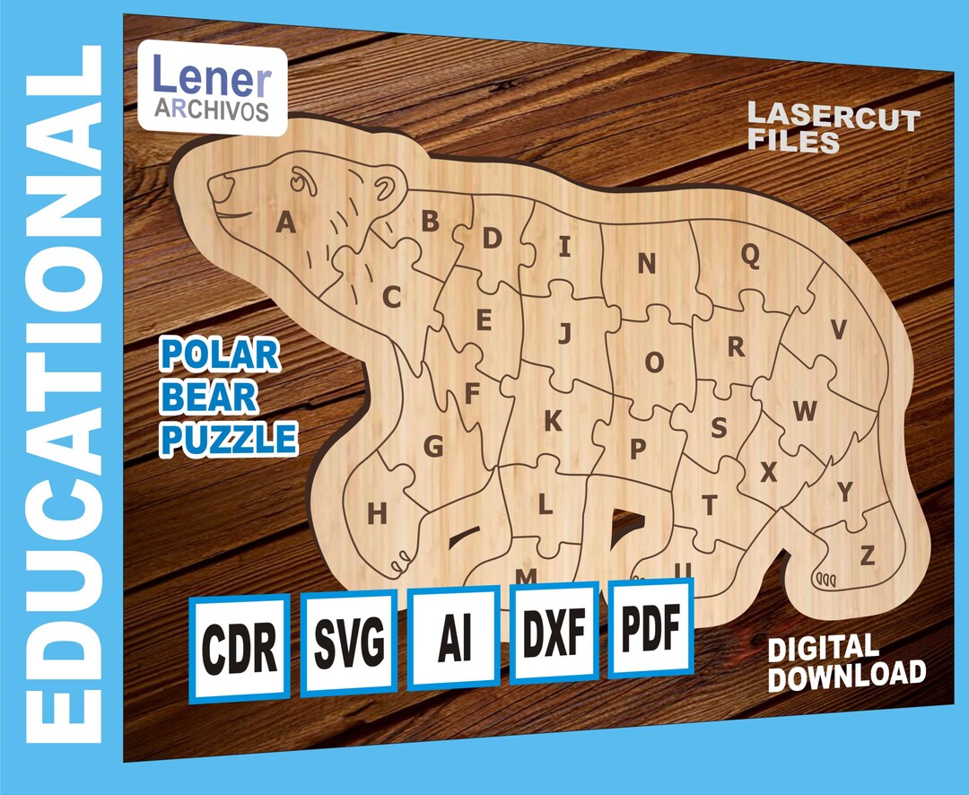 Laser Cut Polar Bear Puzzle in Mdf PDF and SVG Digital File Ideal for ...