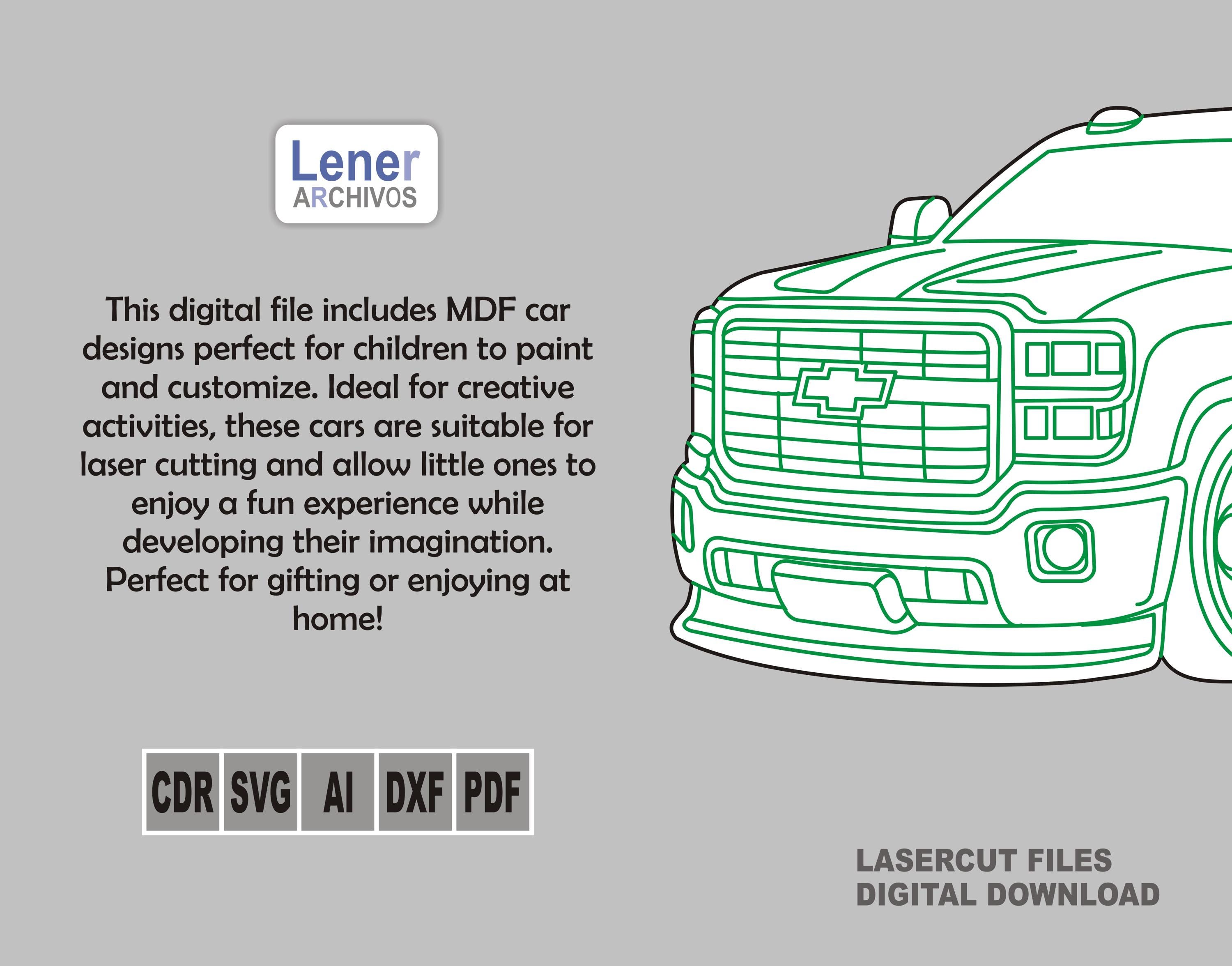 MDF Toy Cars to Paint – Digital File in SVG and PDF Formats for Laser ...