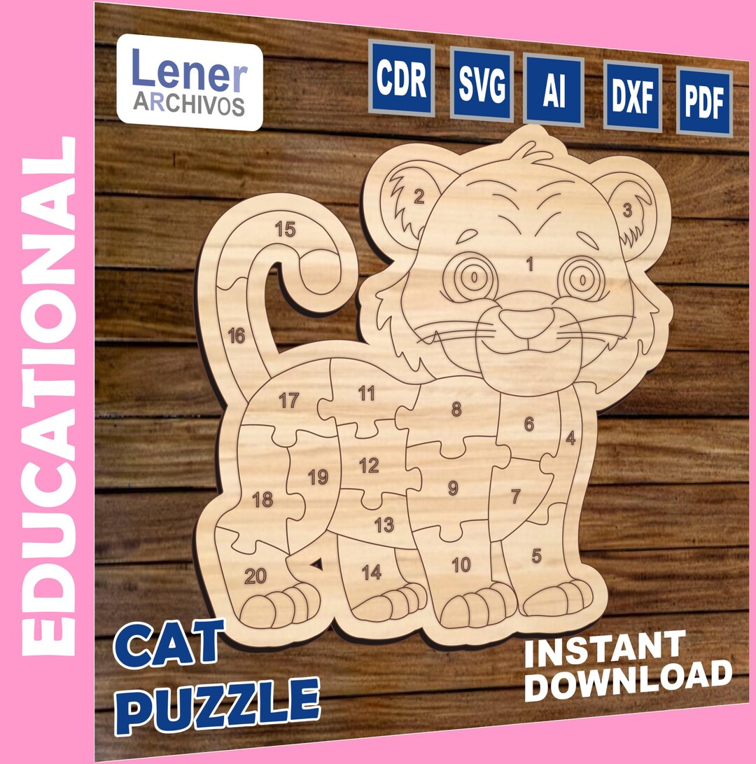 Wooden Cat Educational Toy Puzzle Laser Cut Dxf Glowforge Svg Cutting ...