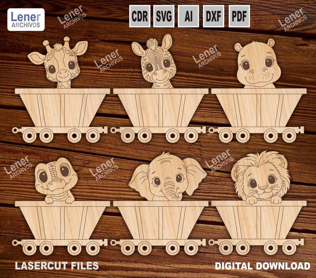 Safari Animals Train SVG, DXF - Digital Files for Glowforge, Laser Cut ...