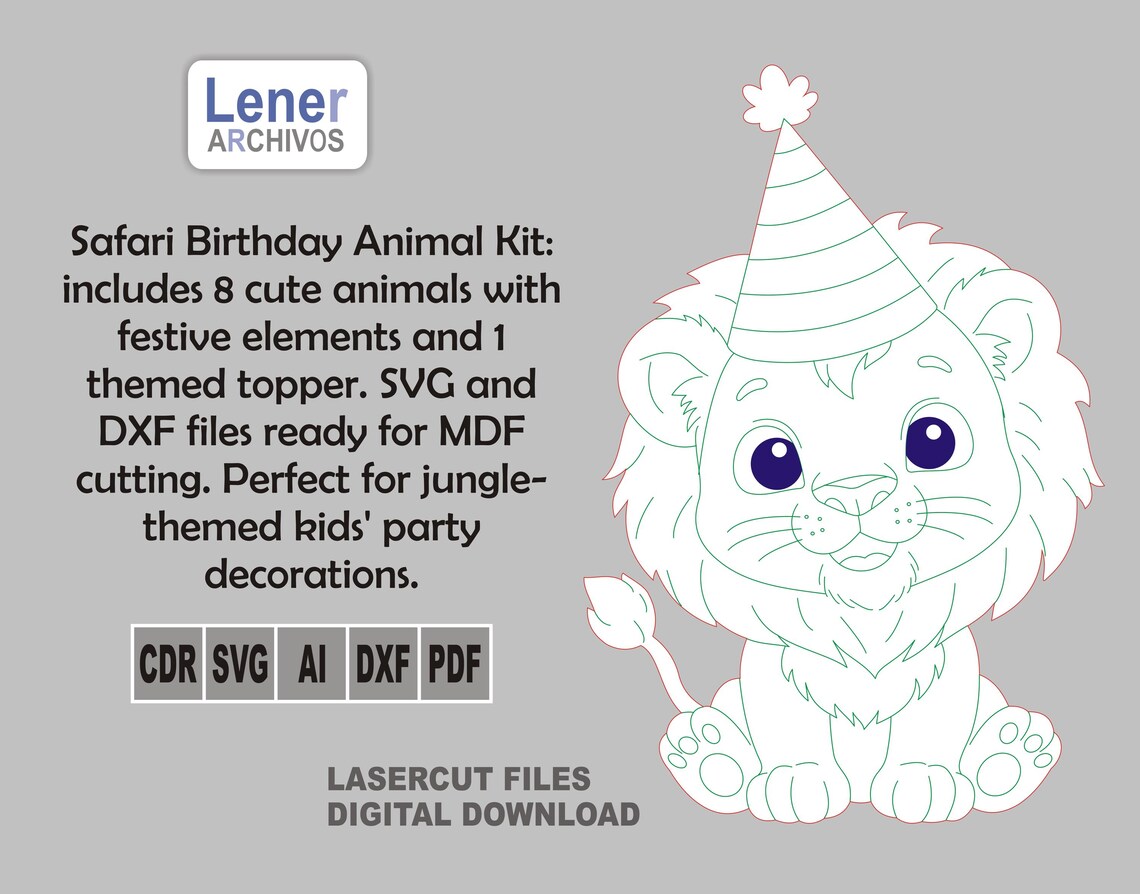 Safari Animals Birthday SVG - DXF Kit – Cute African Jungle Animals ...