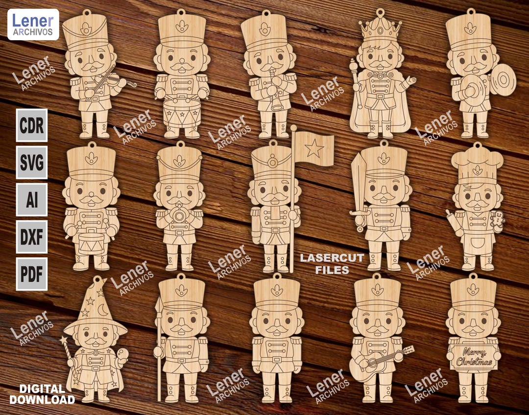 Nutcracker SVG - DXF Bundle - Laser Cut Christmas Ornaments, Wooden Toy ...