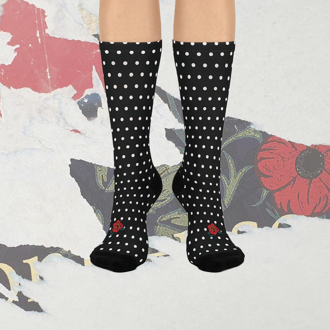 Polka Dot With Red Rose Flamenco Socks - Etsy