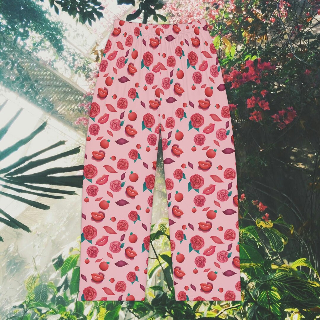 Women's Pajama Pants, Roses, Lips, and Cherry Pattern, Valentines Day ...