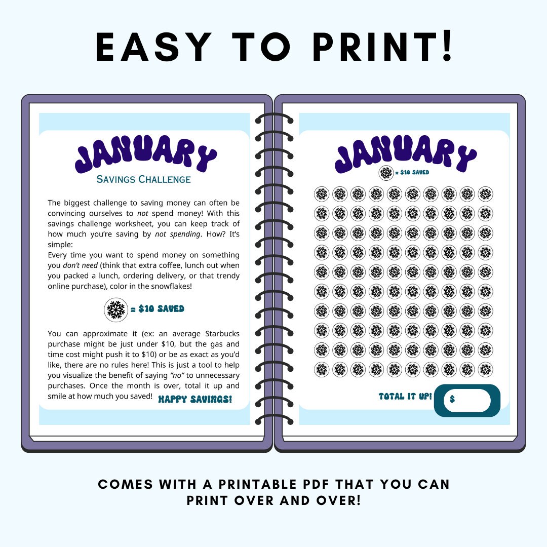 Printable January Savings Challenge Printable PDF - Etsy