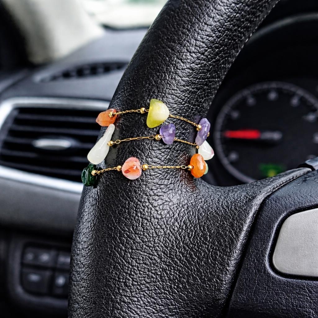 Chakra Inspired Crystal Car Charm, Healing Stone Rearview Mirror Decor ...