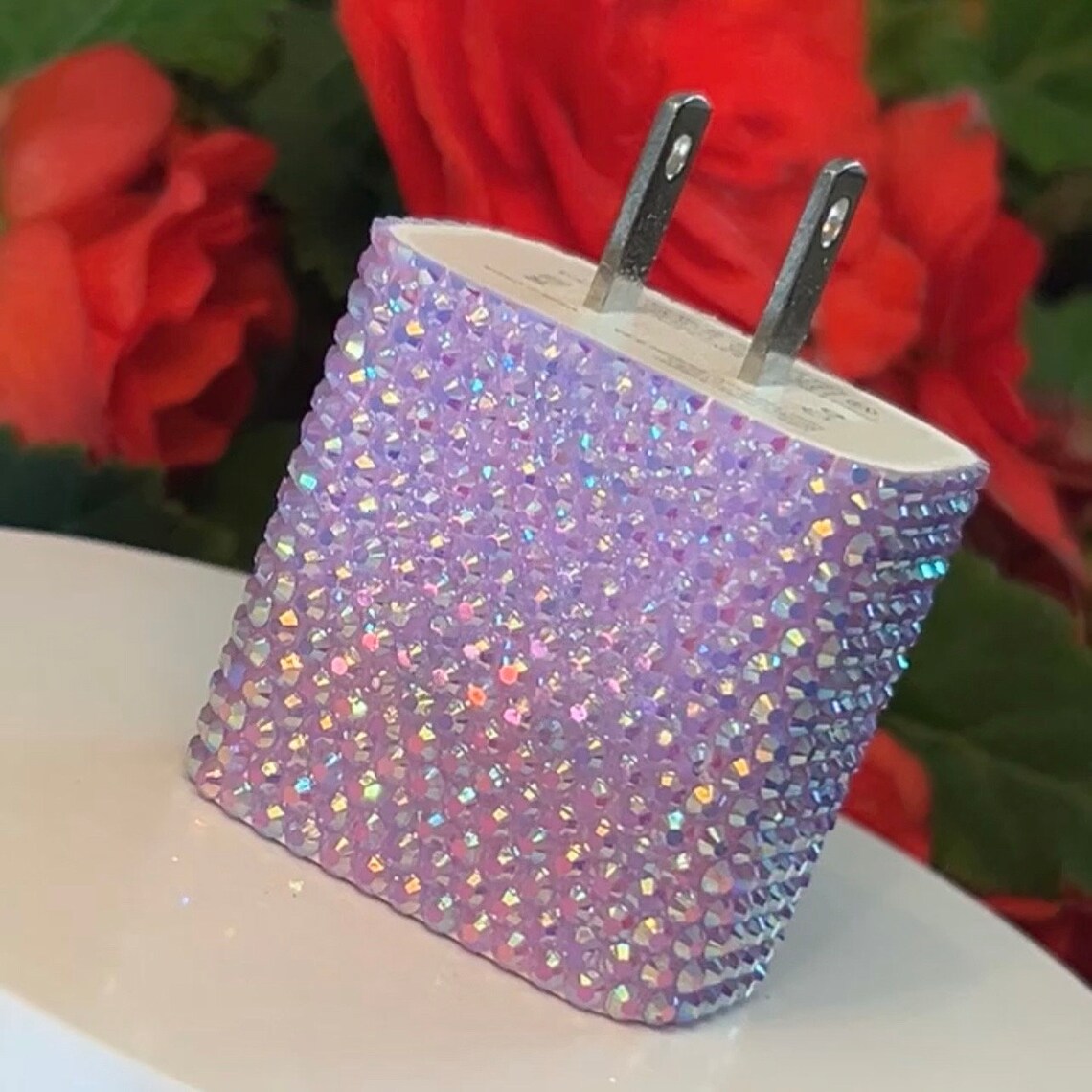 Blinged iPhone Lightning Charger Block. Pastel Purple AB Resin ...