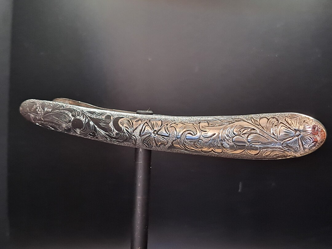 Sterling Silver Straight Razor Scales. Hand Engraved Scrollwork ...