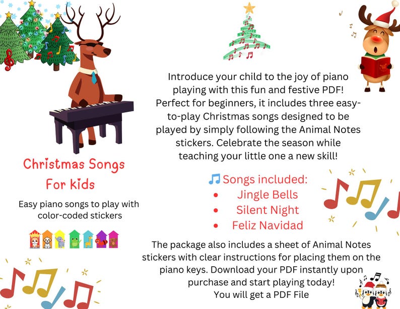 Easy Christmas Piano Songs for Kids | Color-coded Sheet Music PDF ...