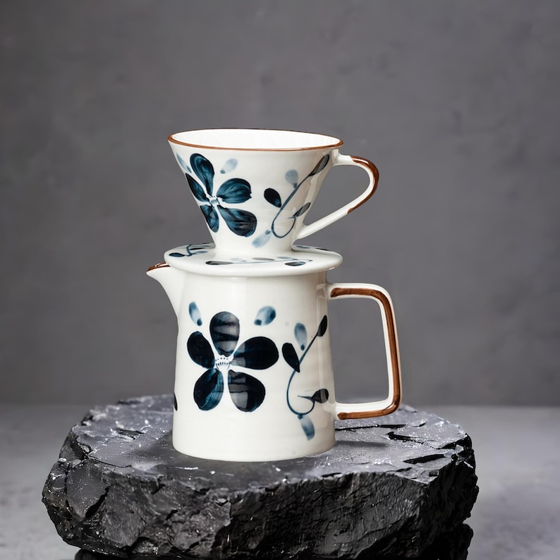 Hand Painted Floral Ceramic Pour Over Set: V60 Coffee Dripper - Etsy