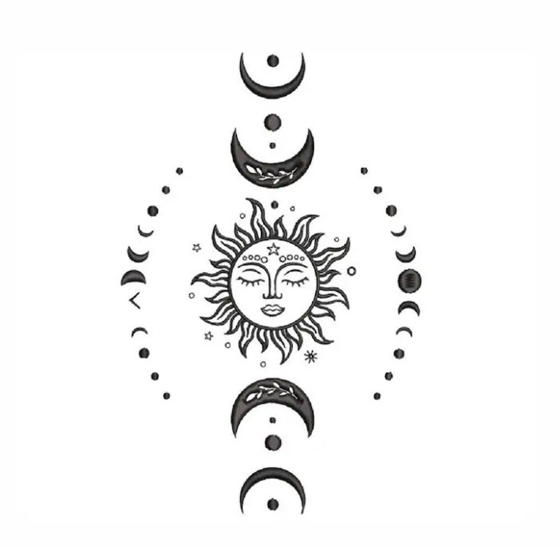 Sun and Moon Machine Embroidery Design, Moon Phase Sky Embroidery ...