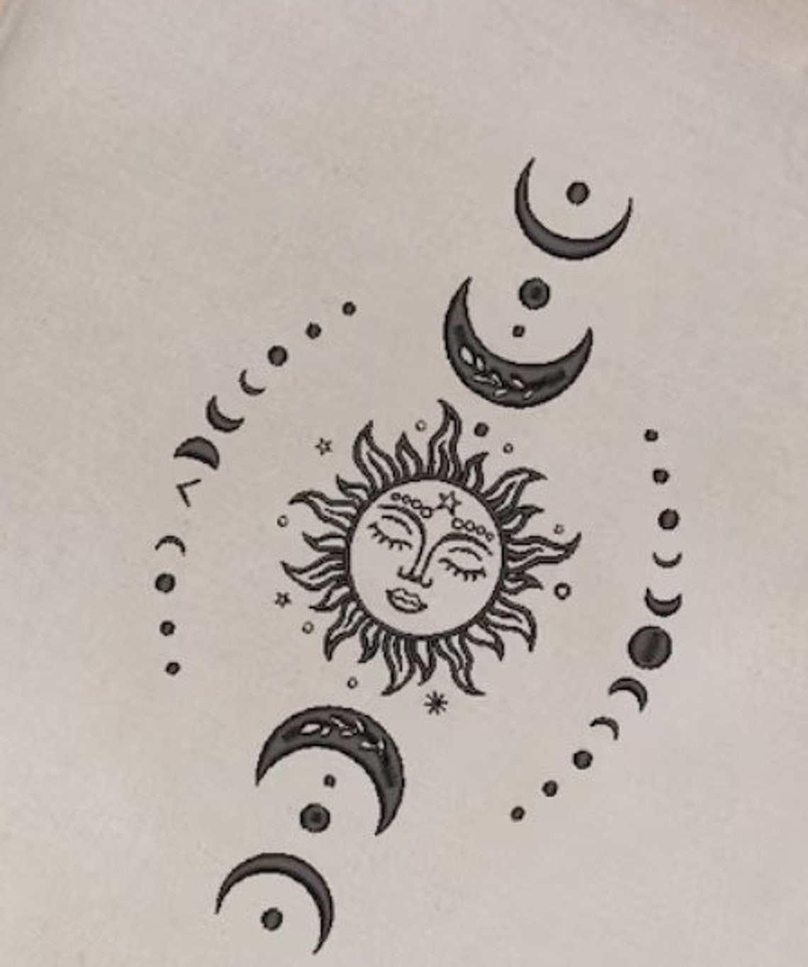 Sun and Moon Machine Embroidery Design, Moon Phase Sky Embroidery ...