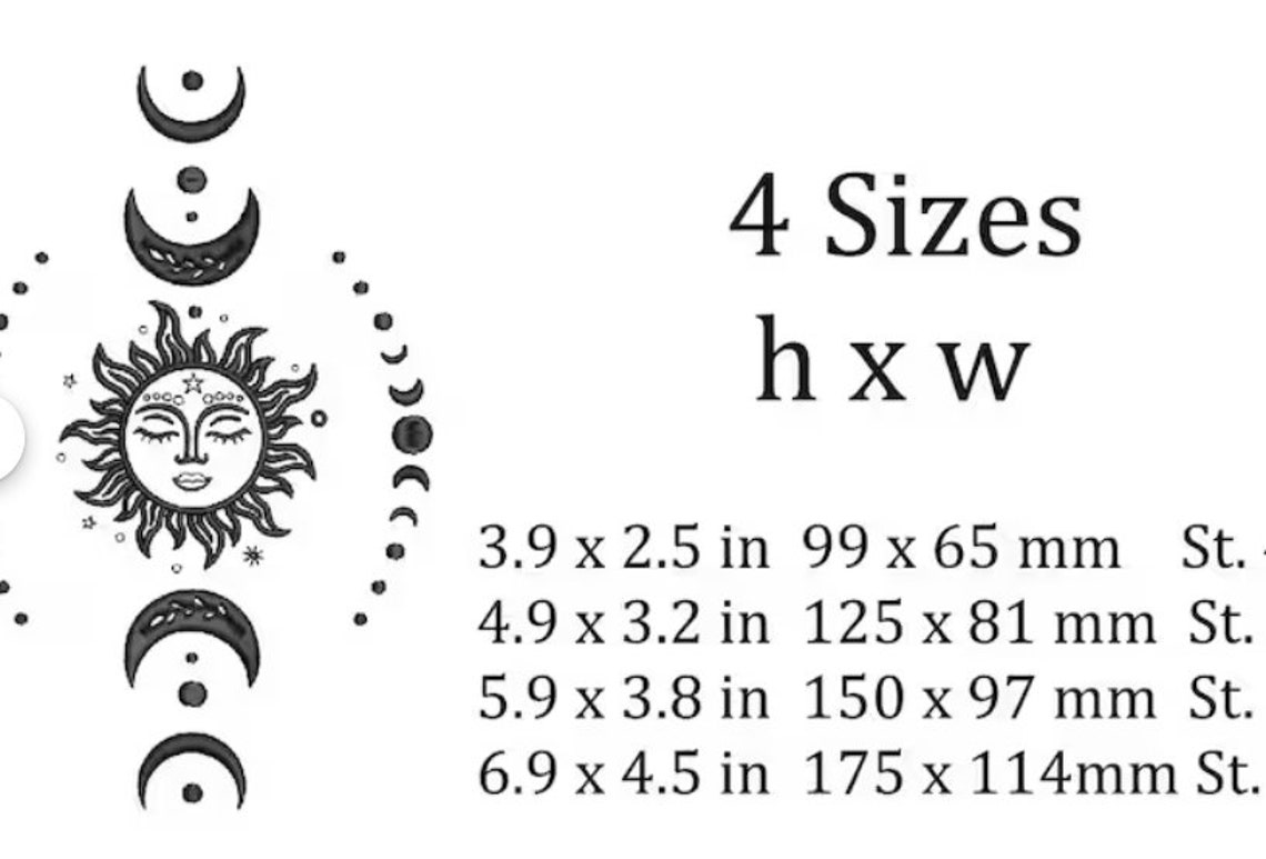 Sun and Moon Machine Embroidery Design, Moon Phase Sky Embroidery ...