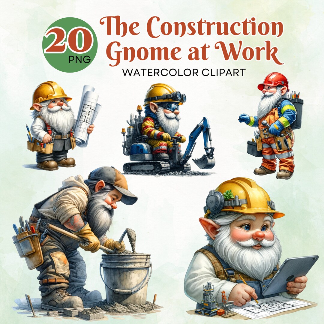 The Construction Gnome at Work Watercolor Collection - Etsy