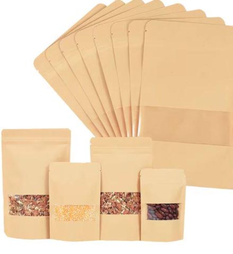 Kraft Paper Zip Lock Bags With Window Food Snack Tea Self Storage Bag ...