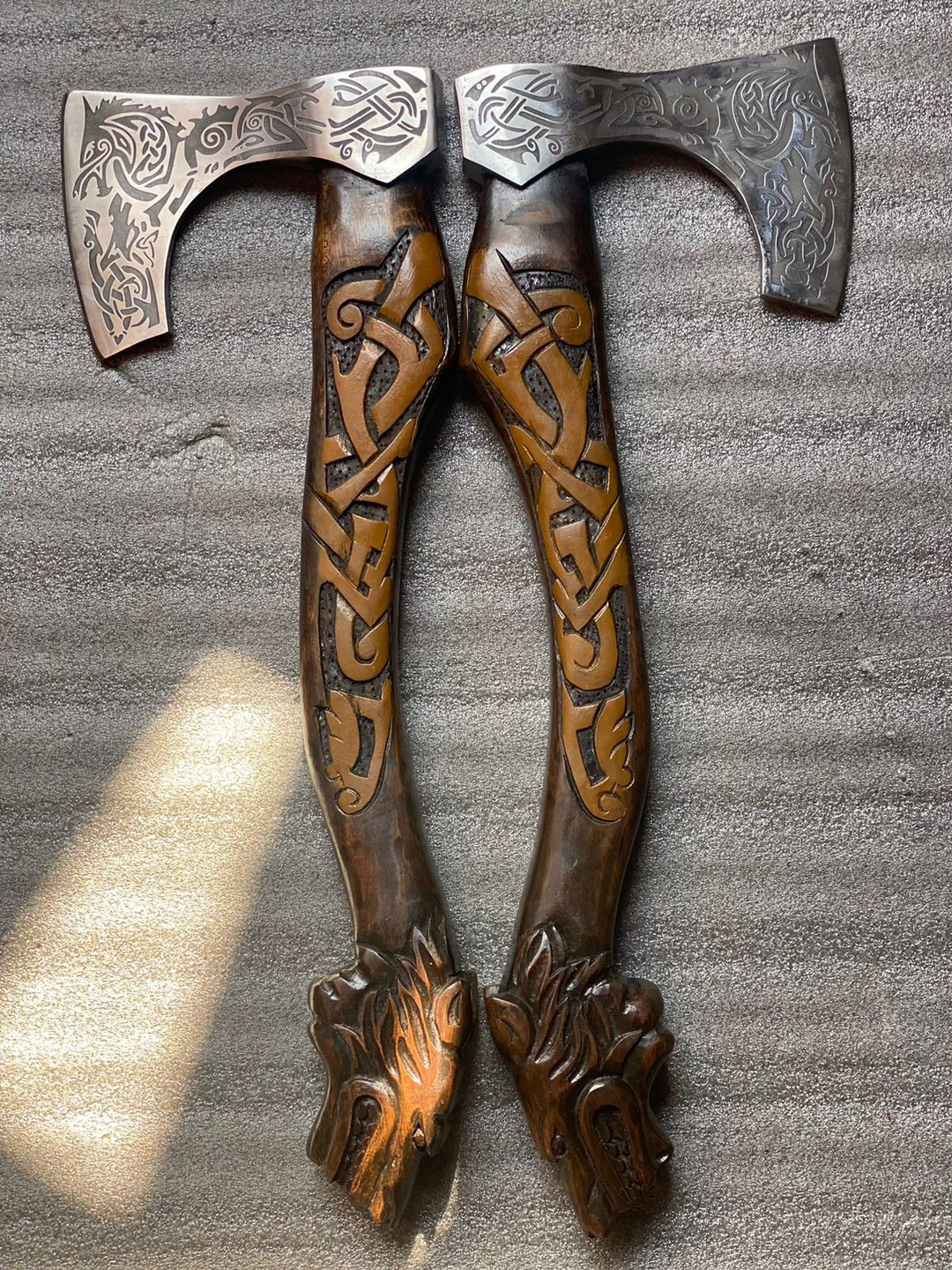 Pair of Forged Viking Axes, Medieval Wolf Axe Set, Fenrir Axe, Nordic ...