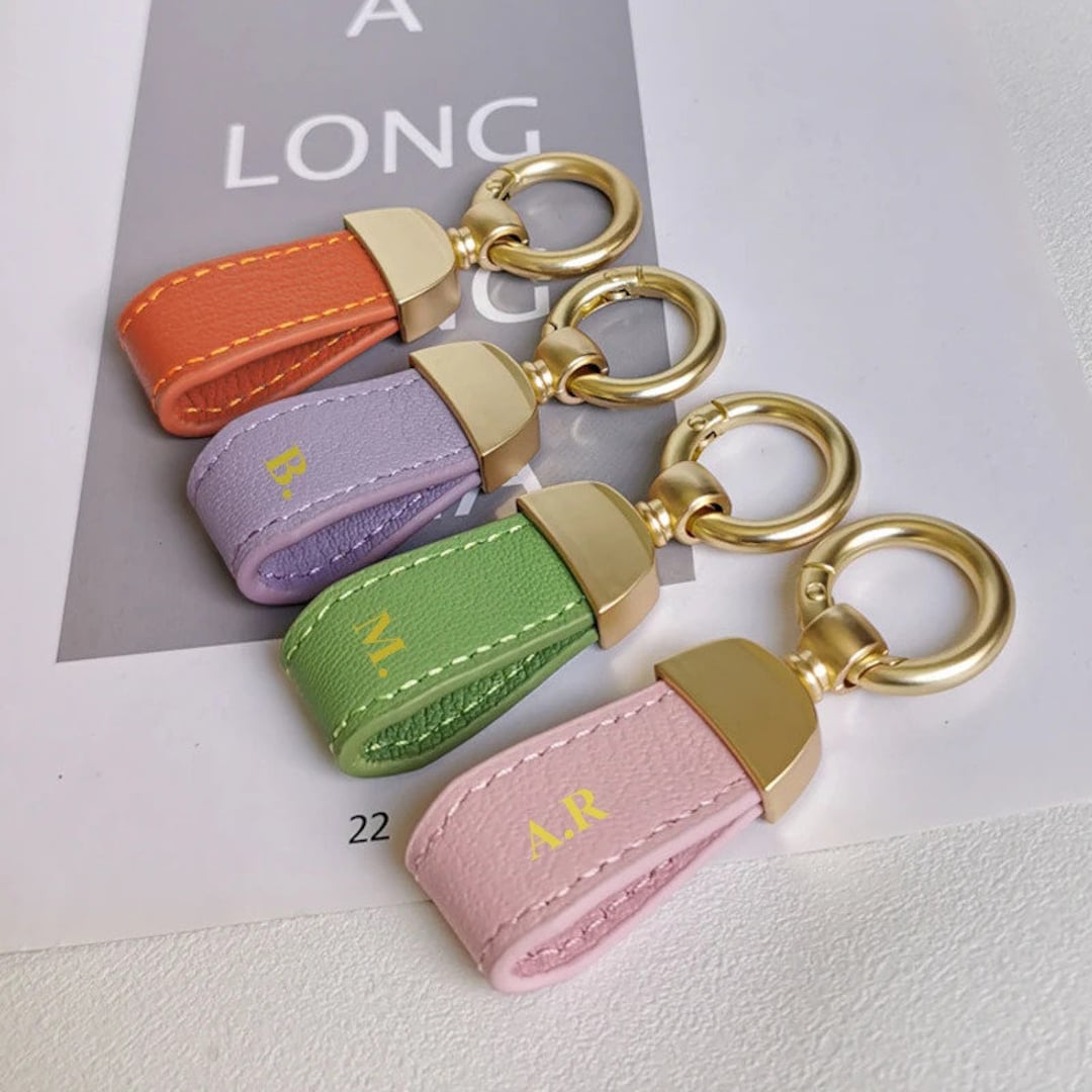 Personalized Leather Keychain With Initials, Custom Keyfob, Monogram ...