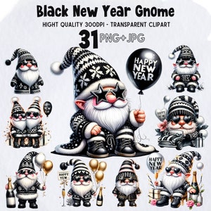 31 PNG Black New Year Gnome Watercolor Clipart, Gnome Happy New Year ...