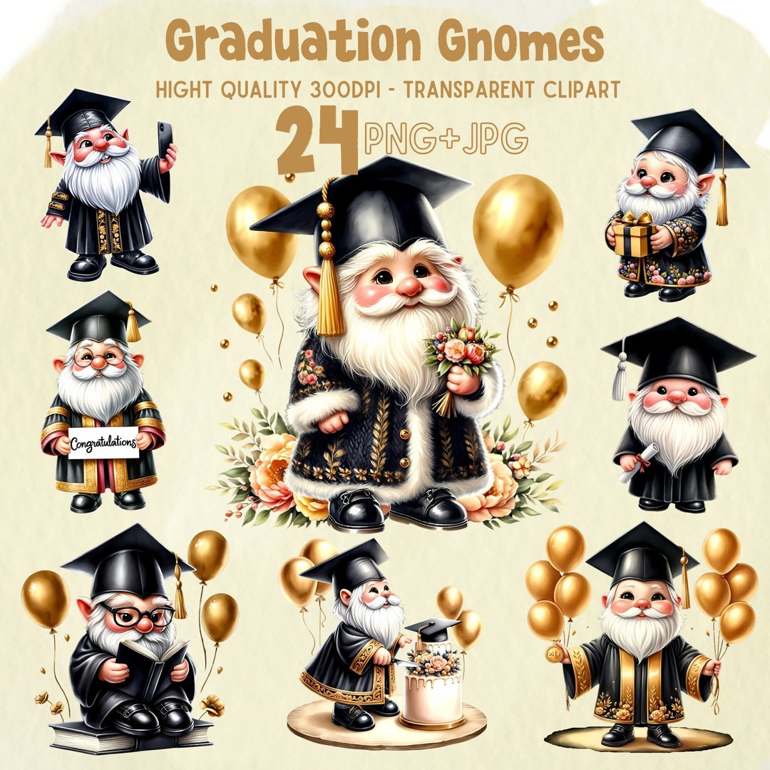 24 PNG Graduation Gnomes Watercolor Clipart, Graduation Gnomes Png ...