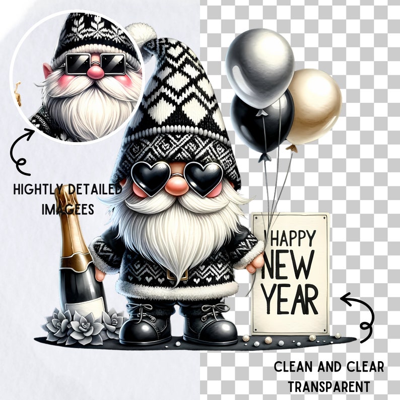 31 PNG Black New Year Gnome Watercolor Clipart, Gnome Happy New Year ...