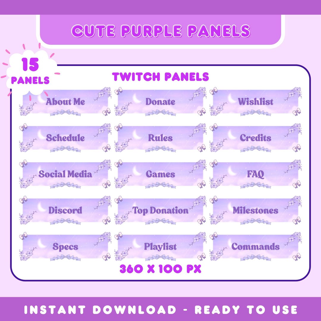 X15 Cute Purple Twitch Stream Panels, Twitch Panels for Streaming ...