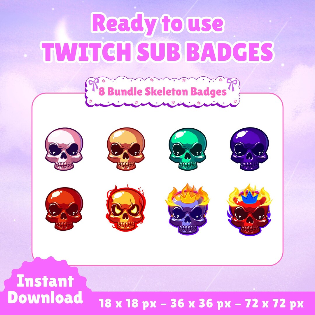 Skull Twitch Sub Badges | Skull Sub Badges | Skull Badge | Bit Badges ...