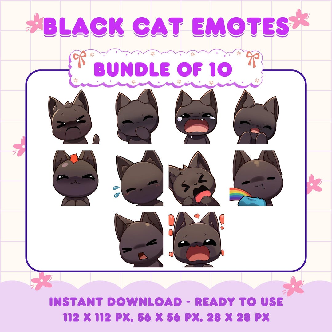 BLACK CAT EMOTES (10) | Twitch Emotes, Kick Emotes, Cute Kawaii Cat ...