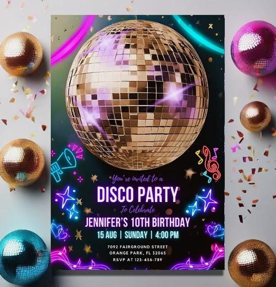 EDITABLE Disco Night Party Invitation Template, Boys, Girls Party ...