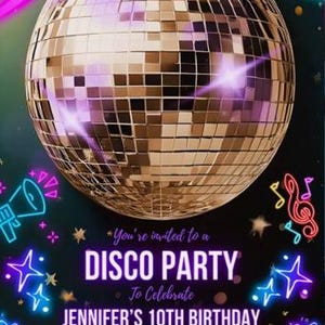 EDITABLE Disco Night Party Invitation Template, Boys, Girls Party ...
