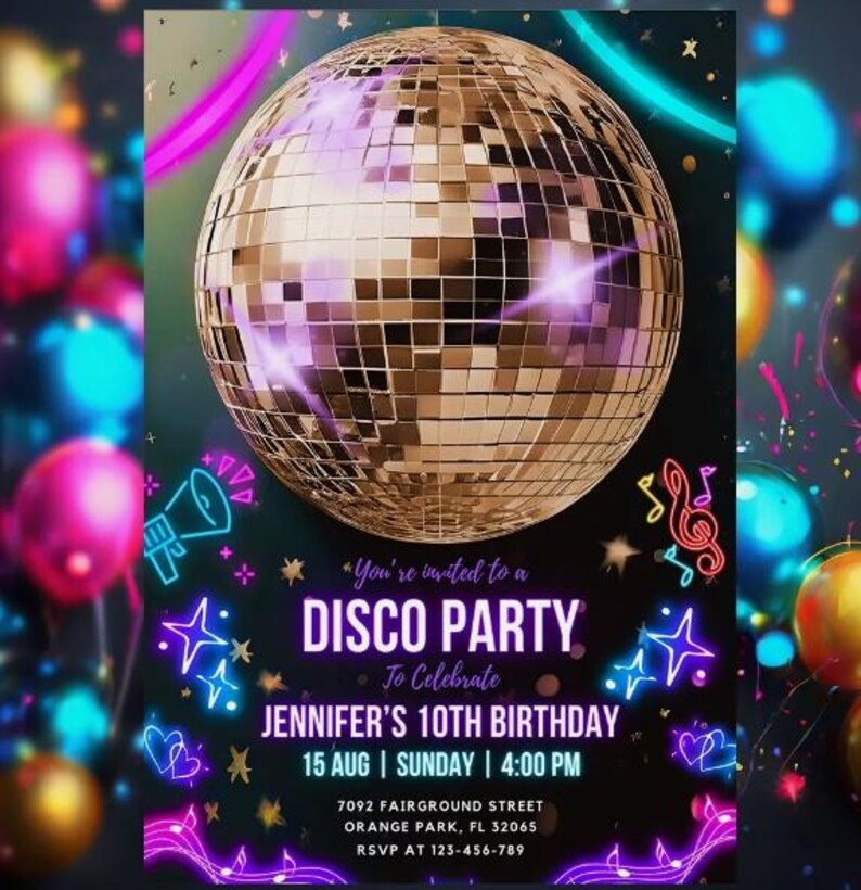 EDITABLE Disco Night Party Invitation Template, Boys, Girls Party ...