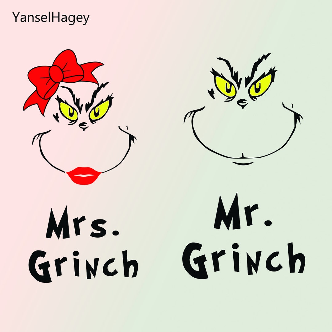 Mrs Grinch and Mrs Grinch Png, Face Yellow Eyes Cute Christmas Instant ...