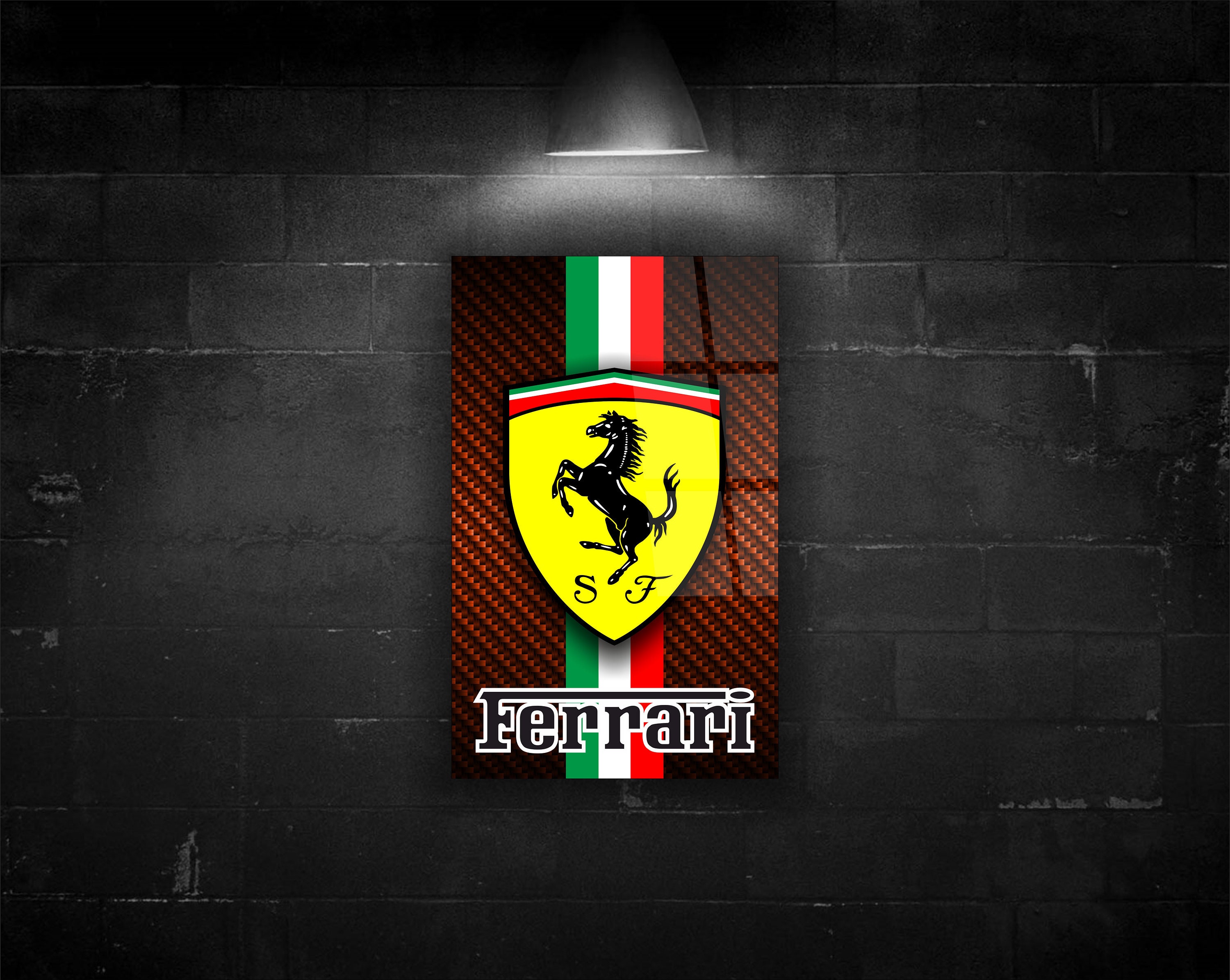 Tempered Glass Wall Art, FERRARİ Logo Design, Auto Showroom Car Decor ...