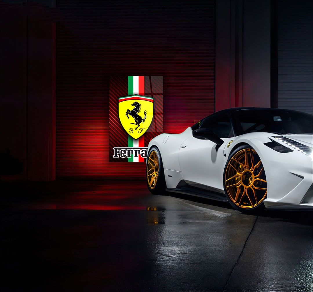 Tempered Glass Wall Art, FERRARİ Logo Design, Auto Showroom Car Decor ...