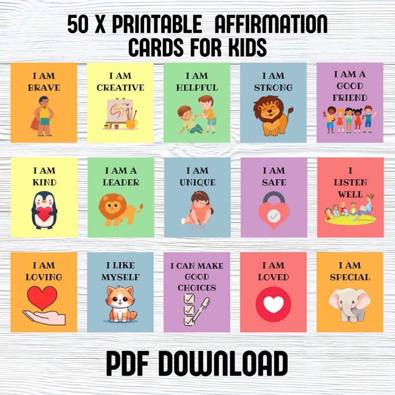 Kids Affirmation Cards: 50 Printable Positive Mindset Cards (PDF) - Etsy