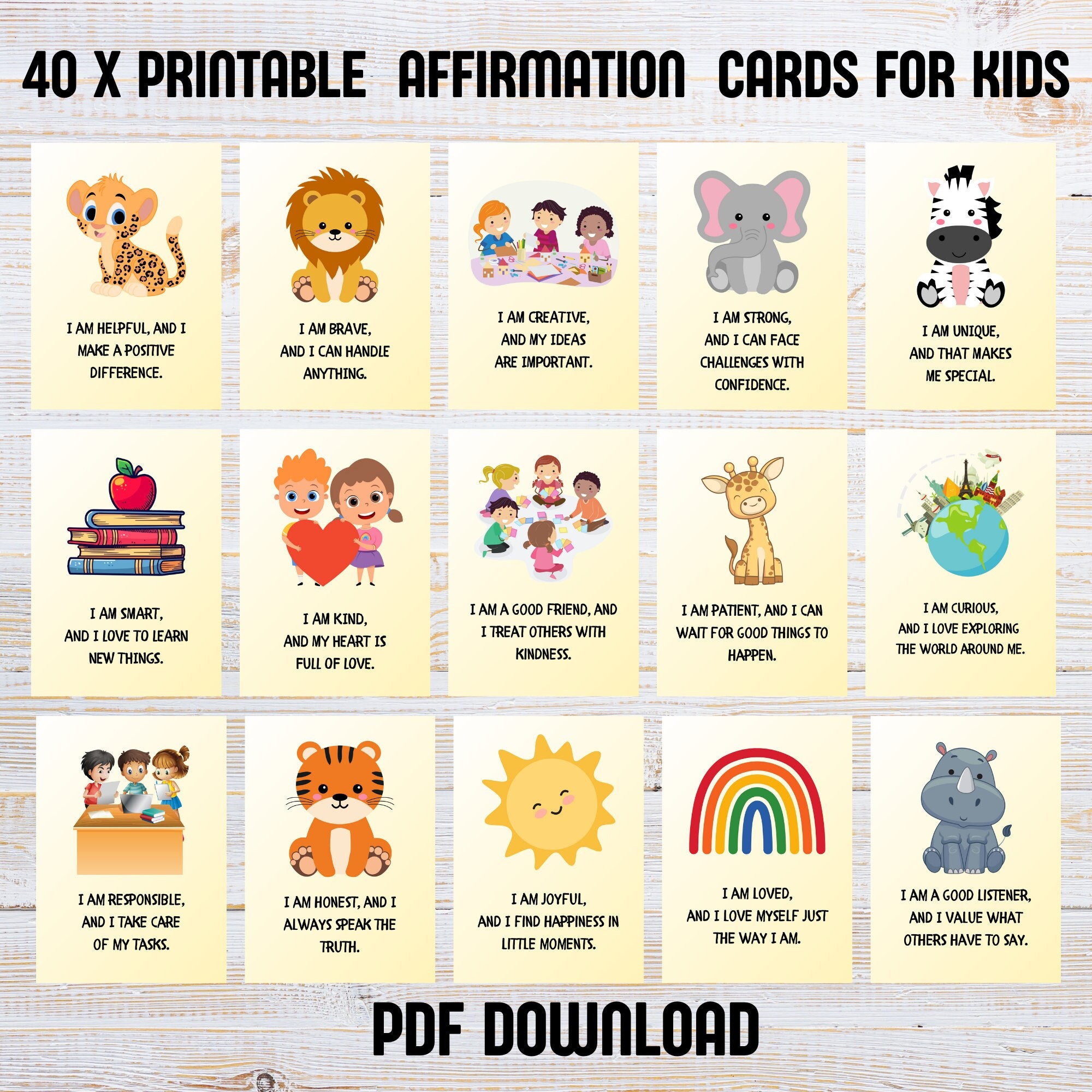Printable Children's Positive Affirmation Cards | Set of 40 Kids ...
