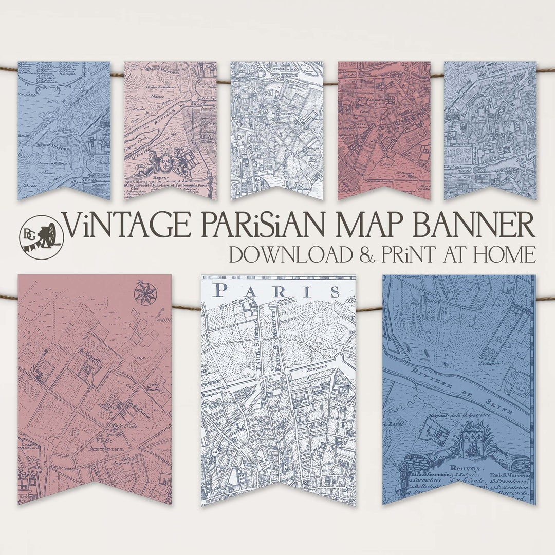 Vintage Map of Paris Theme Banner | French Party Decor PRINTABLE ...