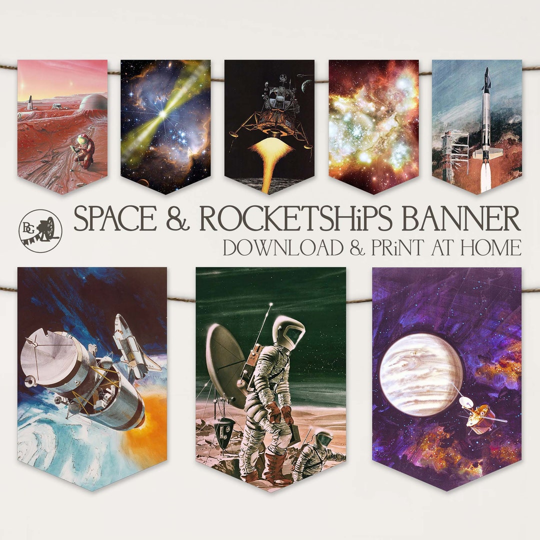 Rockets & Outerspace PRINTABLE Party Banner | Vintage Space Bunting ...