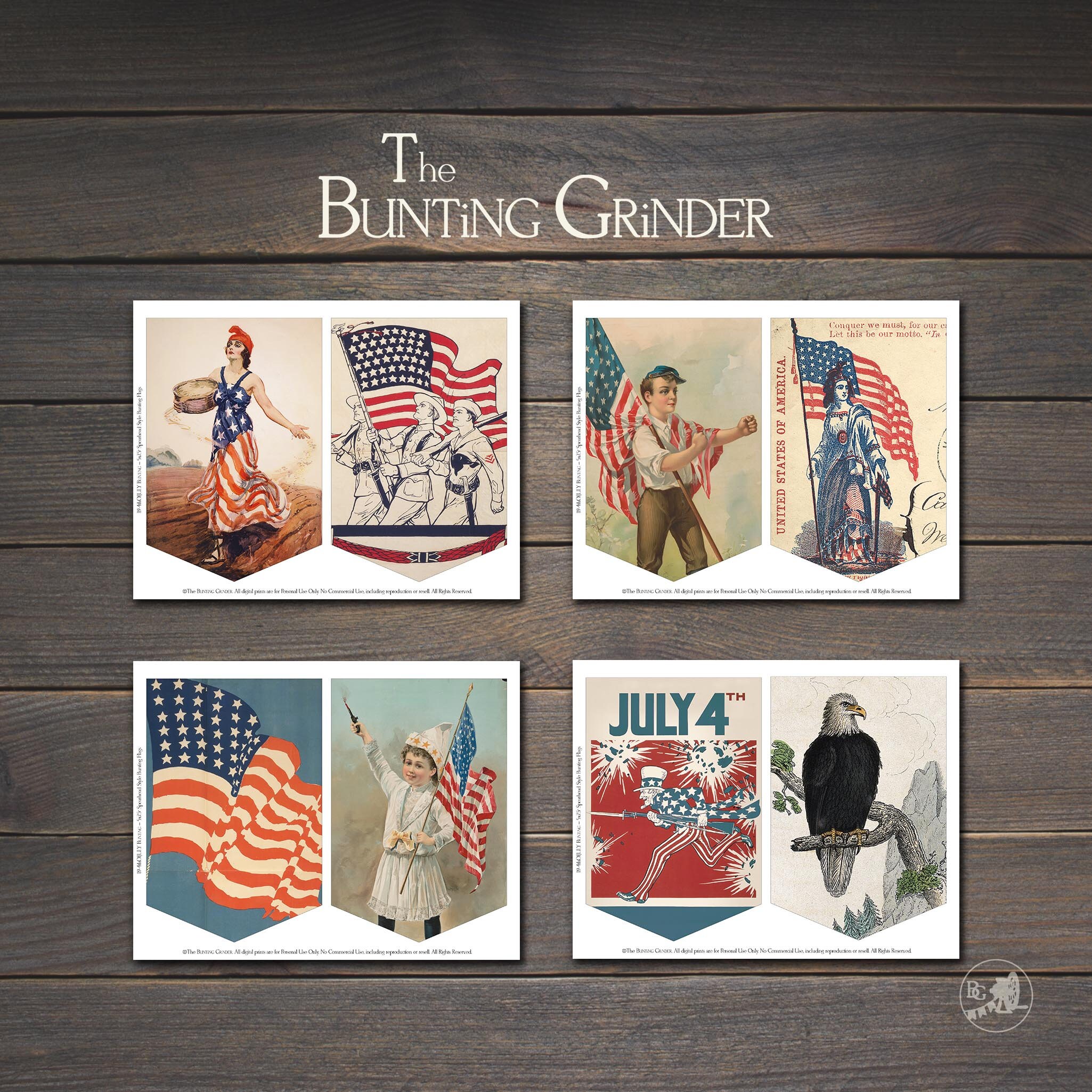 4th of July Party Banner PRINTABLE USA Bunting Flags | Vintage ...