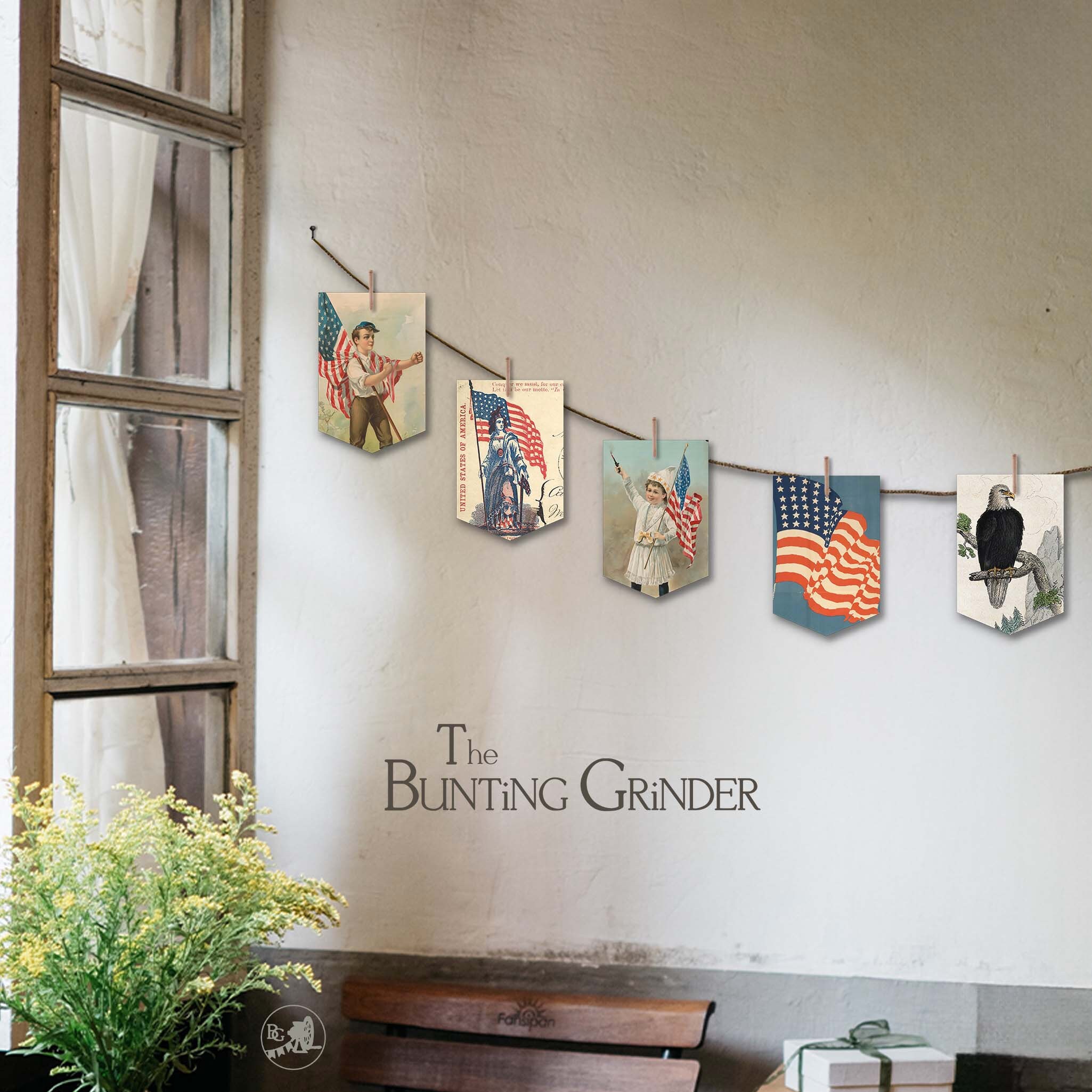 4th of July Party Banner PRINTABLE USA Bunting Flags | Vintage ...