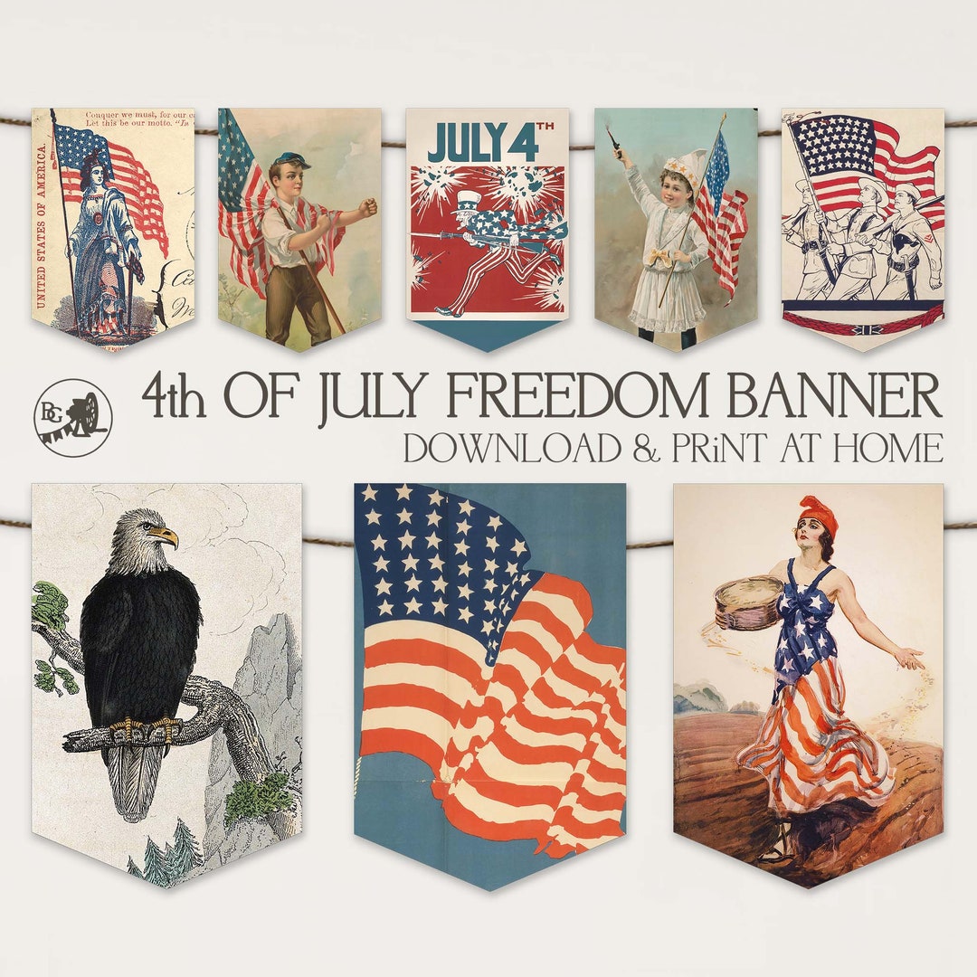 4th of July Party Banner PRINTABLE USA Bunting Flags | Vintage ...