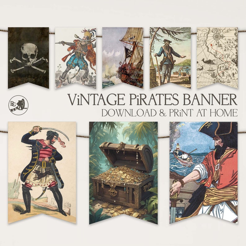 Vintage Pirates PRINTABLE Party Banner | Kids Antique Pirates Bunting ...
